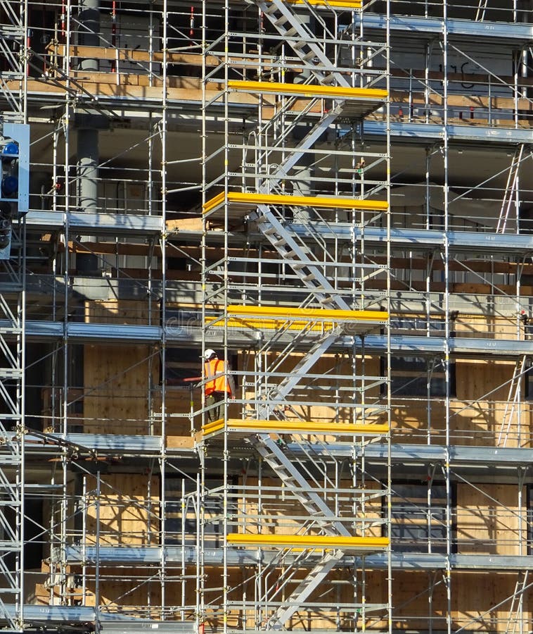 Scaffolding on Building Under Construction, External Service Staircase ...