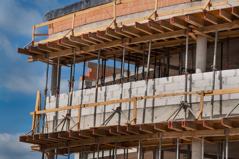 Scaffolding and Concrete Formwork. Building Site of an Office Building ...