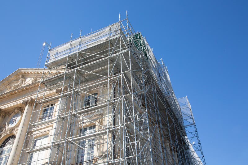 Scaffolding of a Construction Site in Blue Sky Stock Image - Image of ...