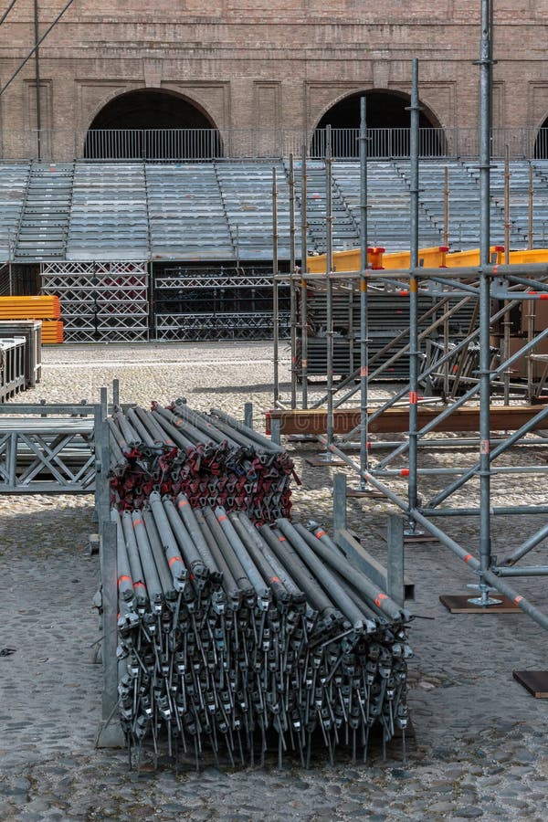 Scaffolding Elements Construction and Stacked Poles for Stage St Stock ...
