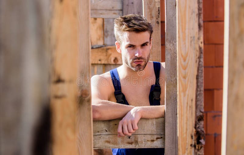 Scaffolding and Frameworks. View through Scaffoldings. Handsome Builder ...