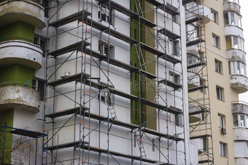 Scaffolding on a High-rise Building Stock Photo - Image of progress ...