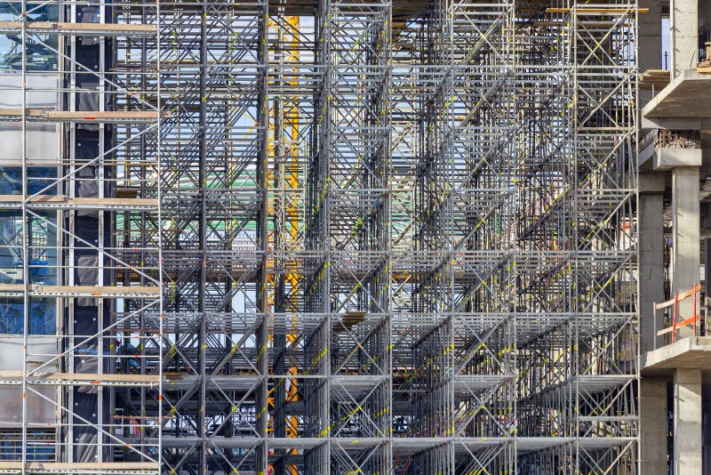 Scaffolding for Installation of Glass Facade Panels Stock Image - Image ...