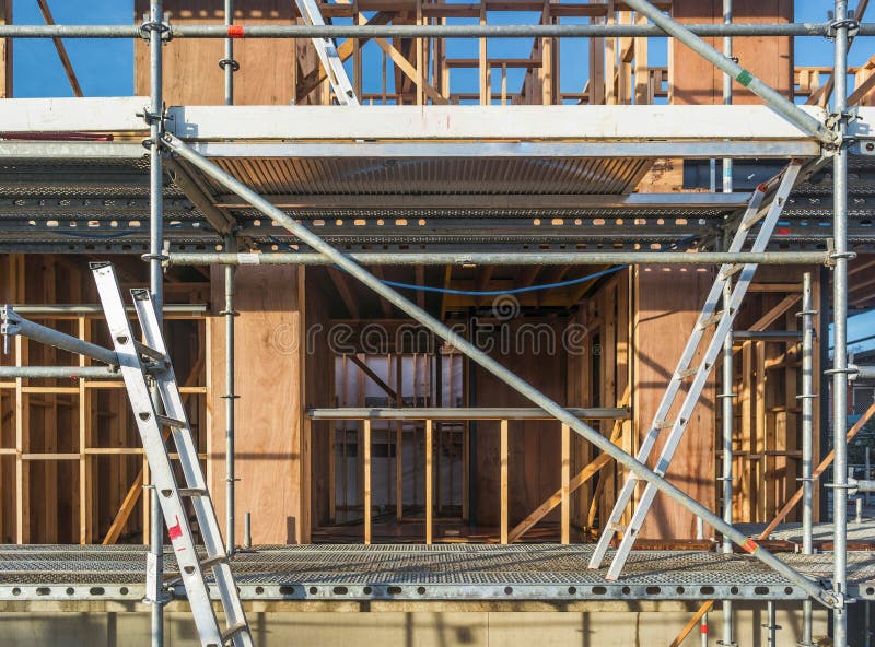 Jumble of Scaffolding and Ladders at a Building Construction Site Stock ...