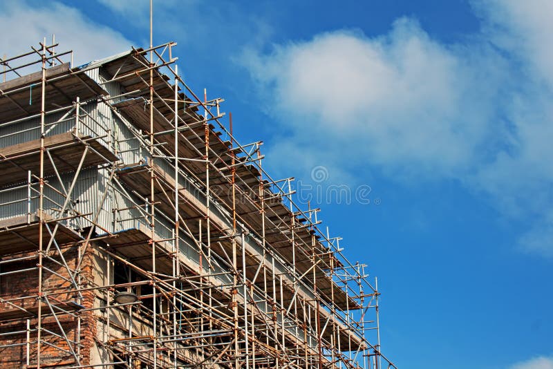 Scaffolding on Old Building Under Renovation Stock Photo - Image of ...