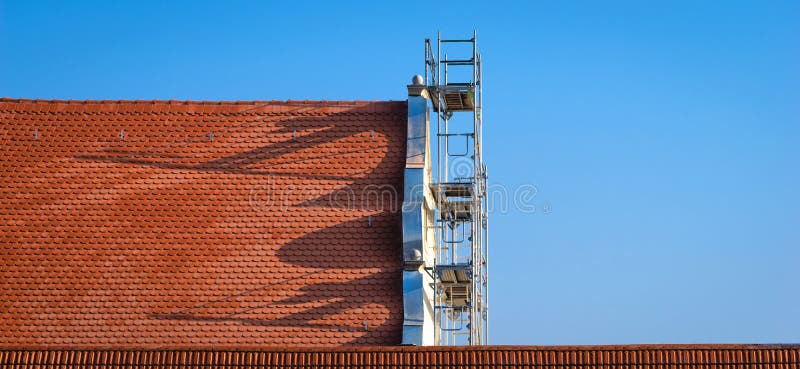 Scaffolding on an Old Front Facade in Side View Stock Image - Image of ...