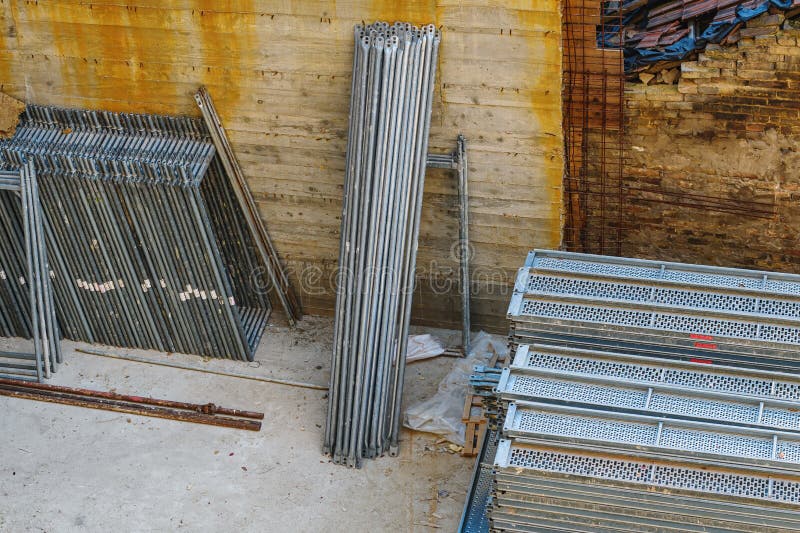 Scaffolding Parts on Building Construction Site Stock Photo - Image of ...