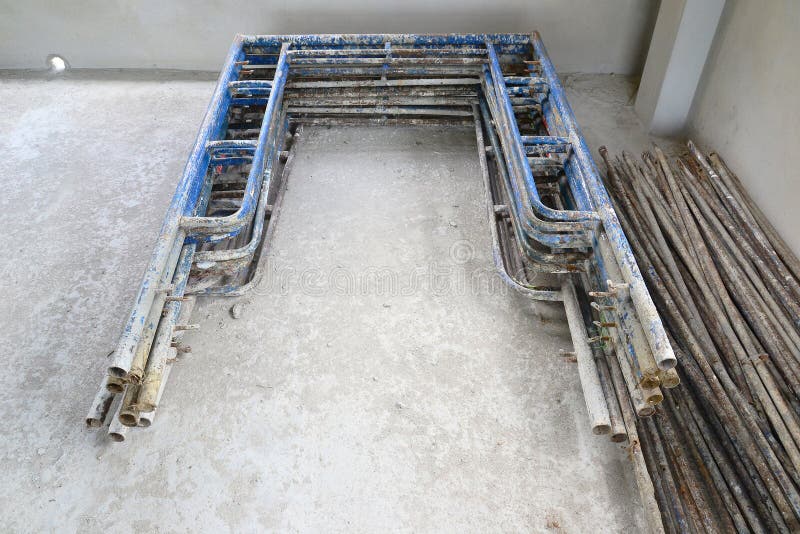 Scaffolding Pile on Building Floor in Construction Site with Sunrise ...