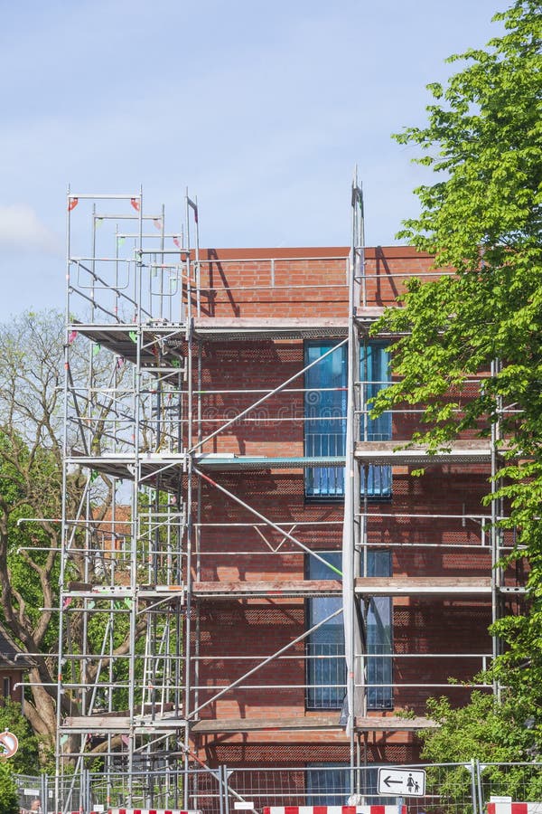 Scaffolding on the Shell of a Red Brick Residential Building Stock ...