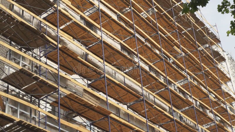 Scaffolding on Side of Building Stock Footage - Video of roof ...