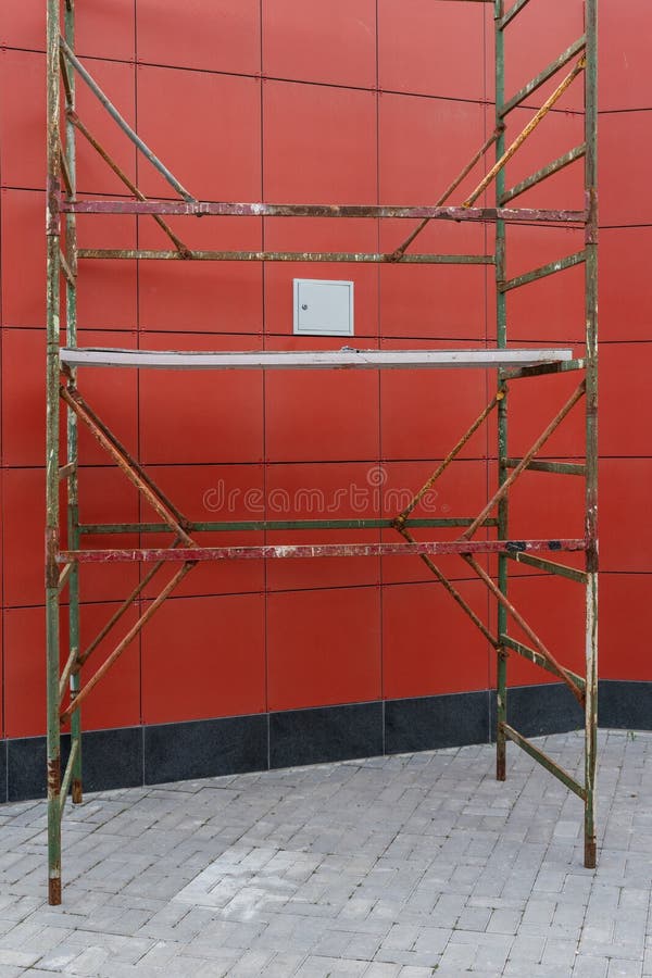 Scaffolding Stands Near the Wall of the Ventilated Facade Stock Photo ...