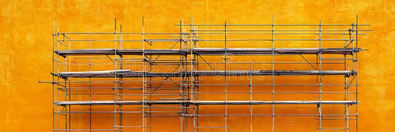 Scaffolding Structure Against Vibrant Yellow Wall, Construction Site ...