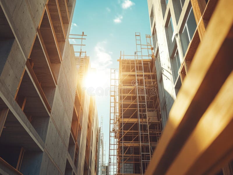 Scaffolding on Tall Building Stock Photo - Image of landscape ...