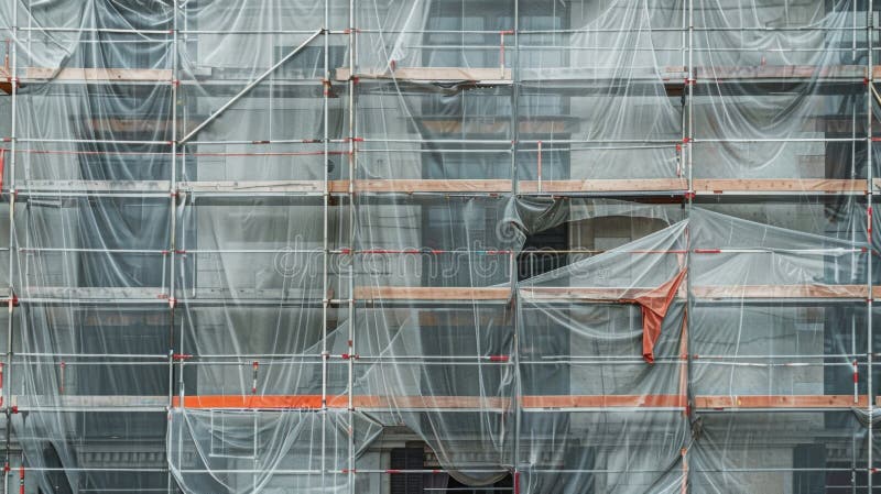 Scaffolding and Tarps Cover the Faces of Buildings Concealing the ...