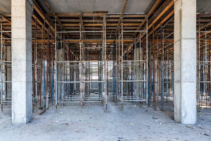 Scaffolding Unveiled Beneath the Ceiling for Concrete Pouring at a ...