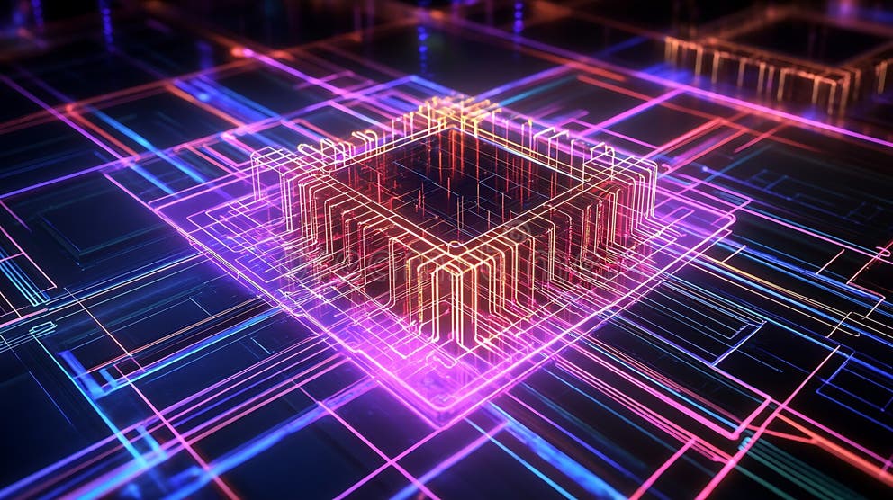 Scalable Quantum Processor Design | Large Qubit Grid with Layered Control Lines Stock ...