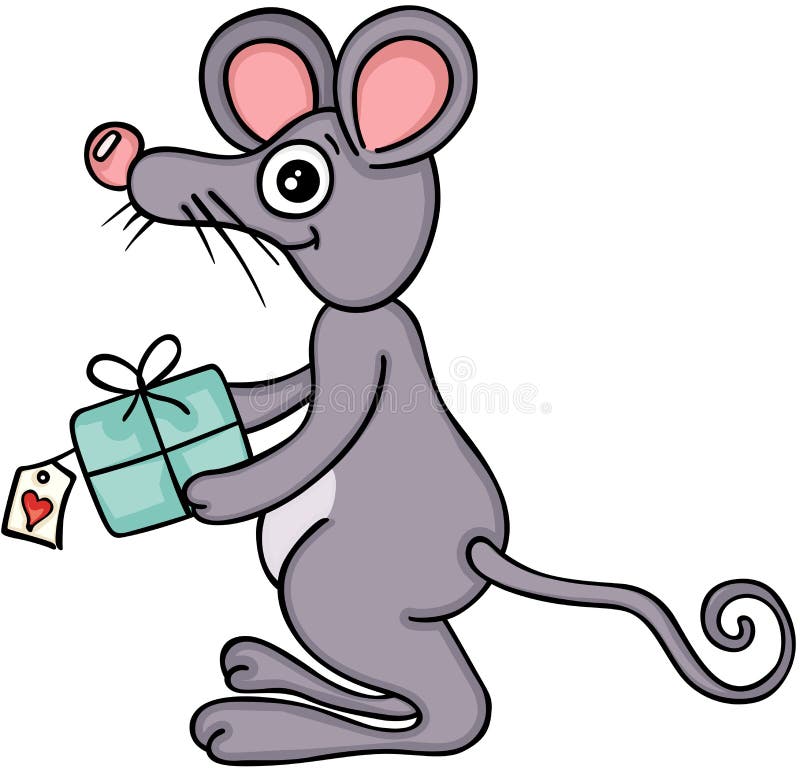 Cute Mouse with Glasses Sitting Holding a Yellow Small Gift Stock ...