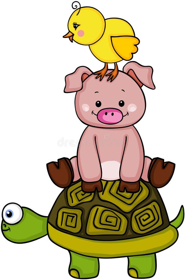 Stack of Chick with Pig and Turtle Stock Vector - Illustration of bird ...