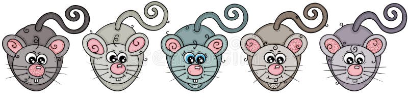 Five Mice in a Row with Stalks of Flowers Stock Vector - Illustration ...