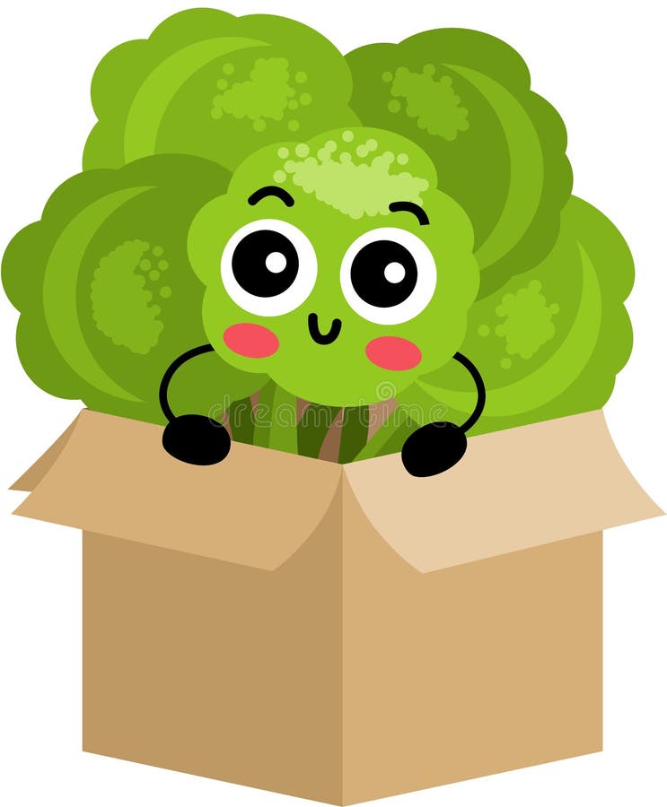 Funny Broccoli Mascot in Cardboard Box Stock Vector - Illustration of ...
