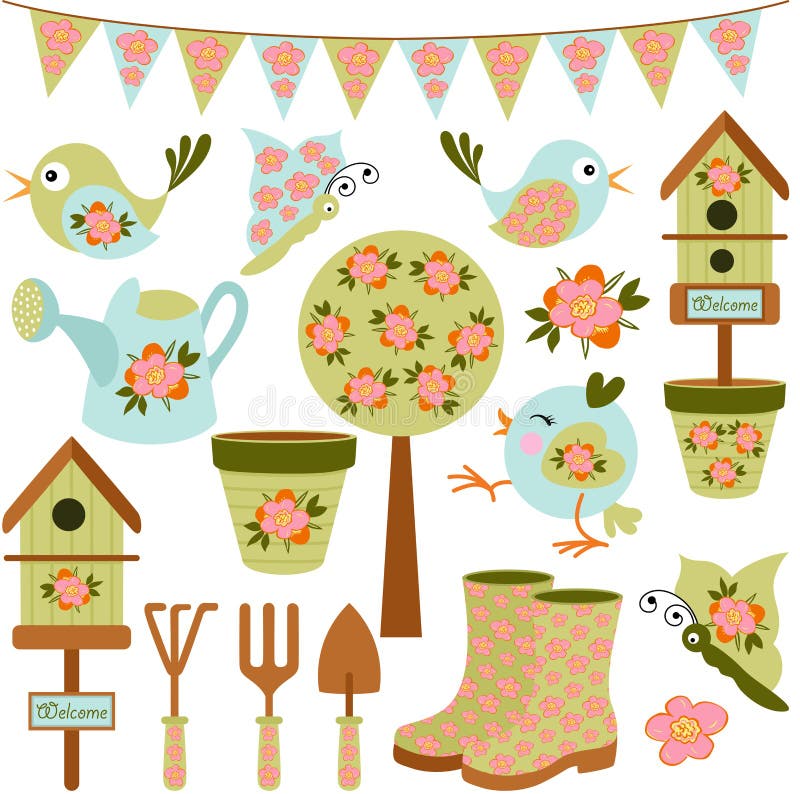 Set of Different Gardening Spring Digital Elements Stock Vector - Illustration of metal ...