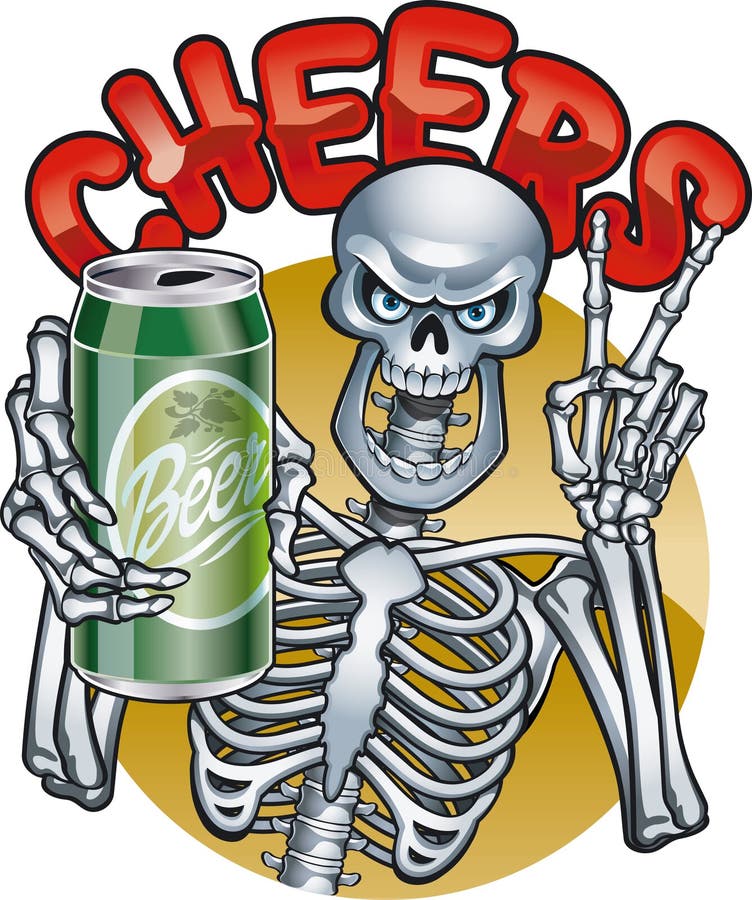 Human Skeleton Holding Beer Can Stock Vector - Illustration of october ...