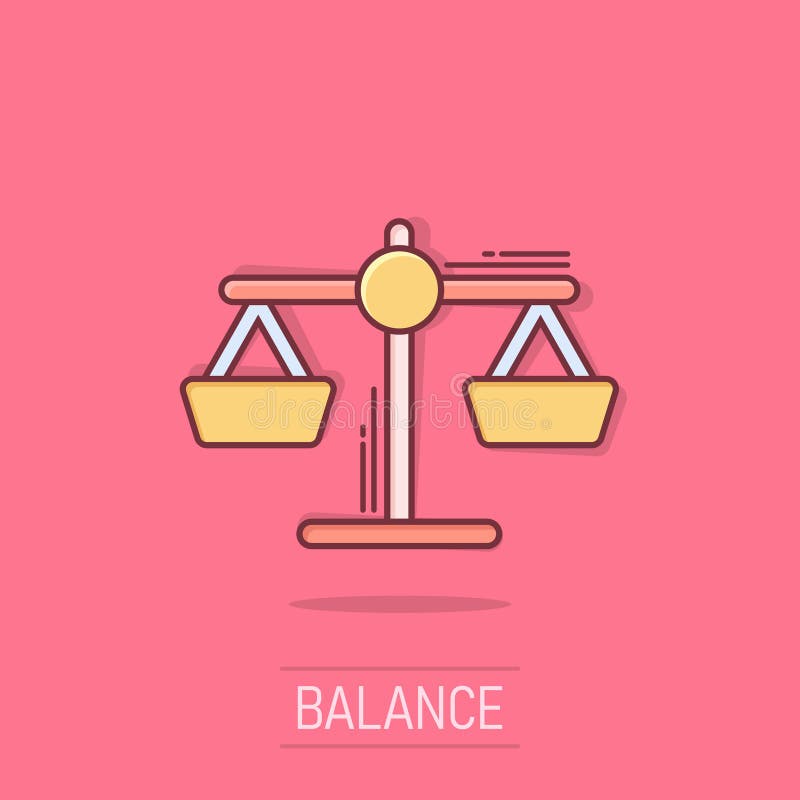 Scale Balance Icon in Comic Style. Justice Cartoon Vector Illustration ...