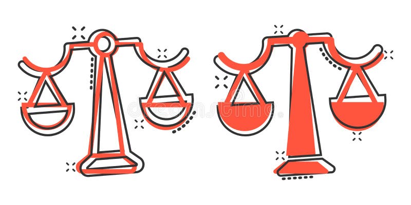 Scale Balance Icon in Comic Style. Justice Cartoon Vector Illustration ...