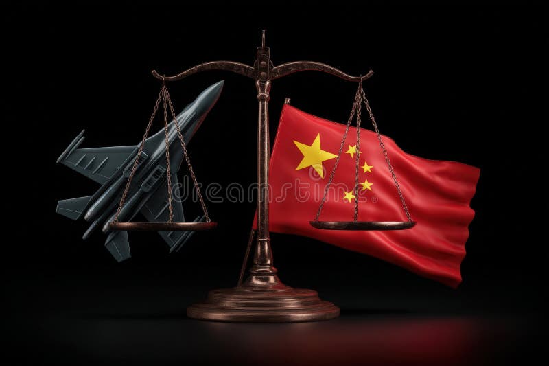 Chinese Flag and Jet on Scales Representing Balance between Military ...
