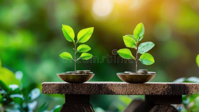Scale Balancing Growth and Fairness with Plants and Coins, Symbolizing ...