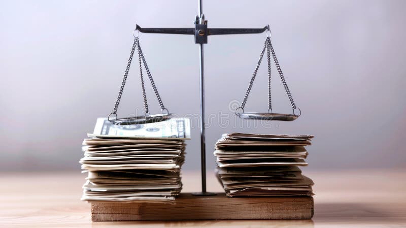 A Scale Balancing a Stack of Insurance Documents and a Stack of Cash ...