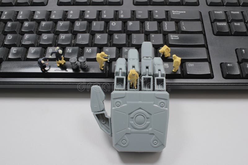 A Scale of Big Robot Hand Type Keyboard Stock Image - Image of keyboard ...