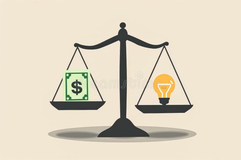 Scale with a Dollar Bill on One Side and a Light Bulb Stock Image ...