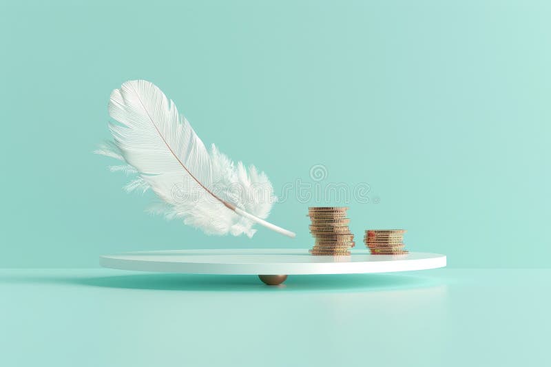 A Scale with a Feather on One Side and Coins on the Other with ...