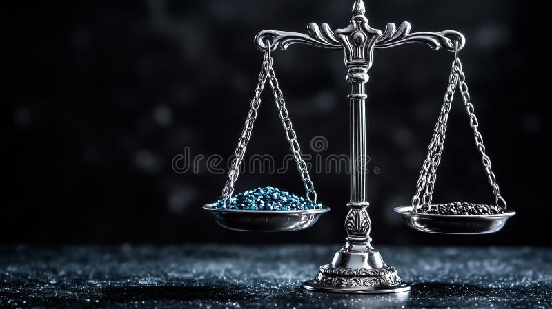 A Scale Holds Two Distinct Materials, One Side Heavily Loaded and the ...