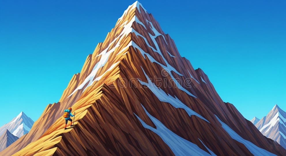 The Scale of a Human Climbing a Huge Mountain Stock Illustration ...