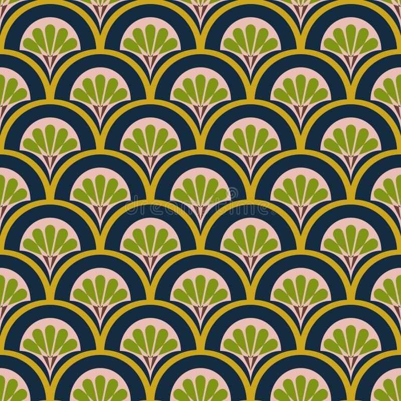 Scale Japan Motif Geometric with Ethnic Floral. Stock Vector ...