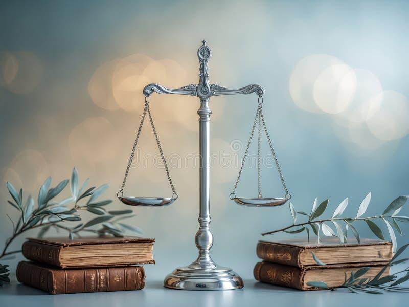 Scale of Justice, Books or Olive Branches To Represent Knowledge and ...