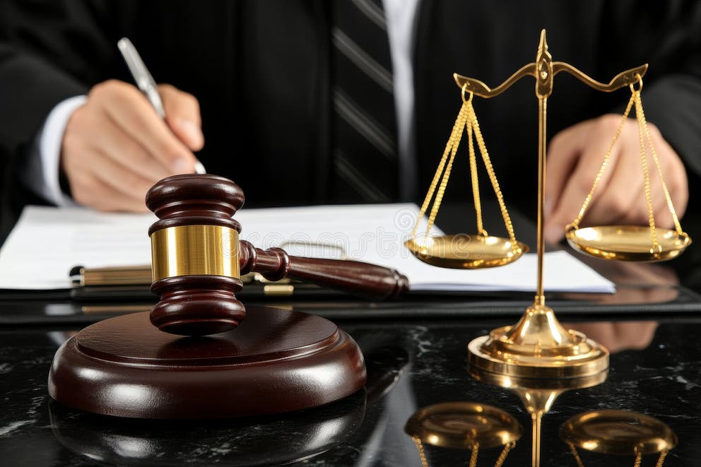 The Scale of Justice, Documents, and a Gavel are Depicted in a Blurred ...