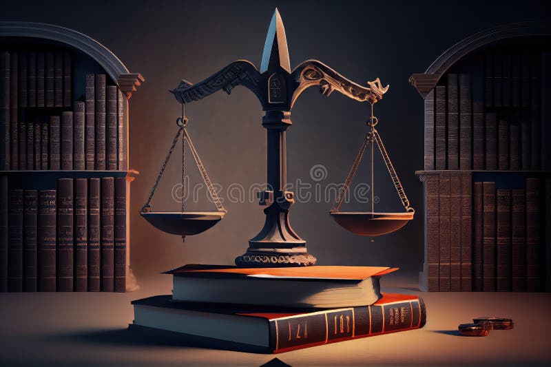 Scale of Justice, with One Side Filled with Books and the Other Empty ...
