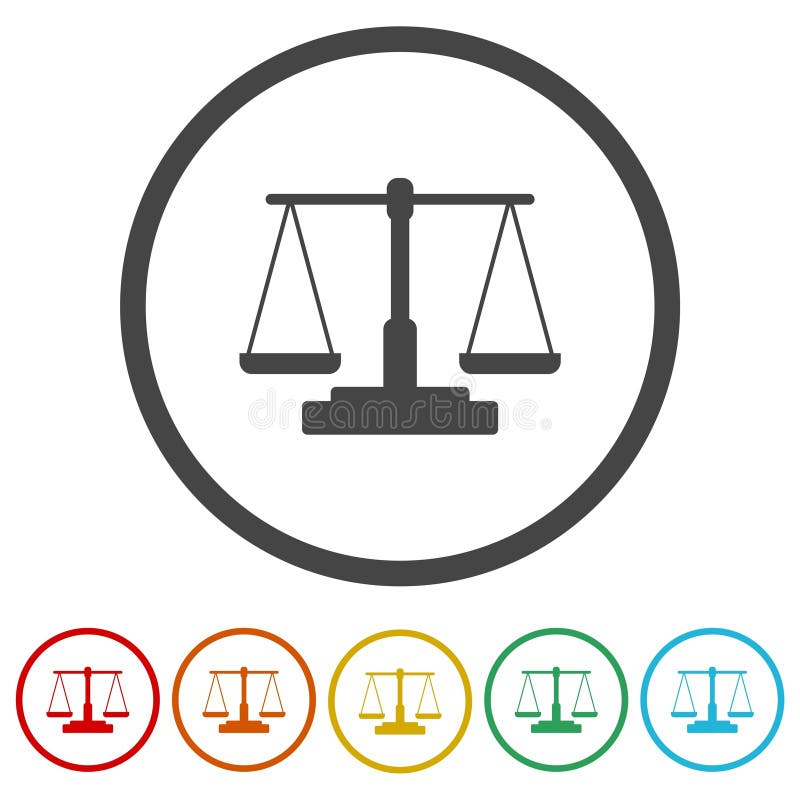 Scale of Justice Simple Icon. Set Icons in Color Circle Buttons Stock ...