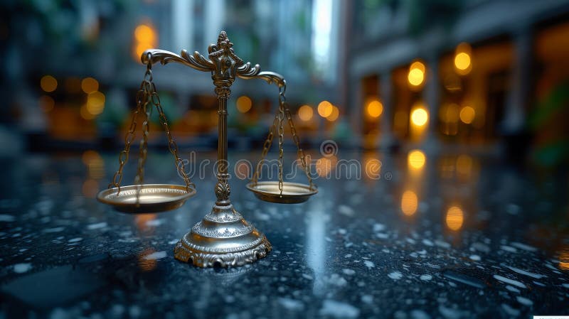 Scale of Justice on Table stock illustration. Illustration of ethics ...