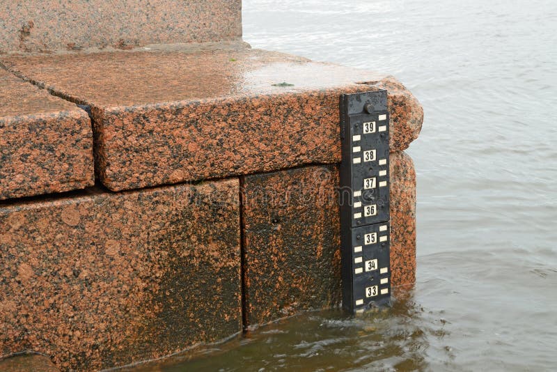 The Scale of the Level of Water in the River. Stock Photo - Image of ...