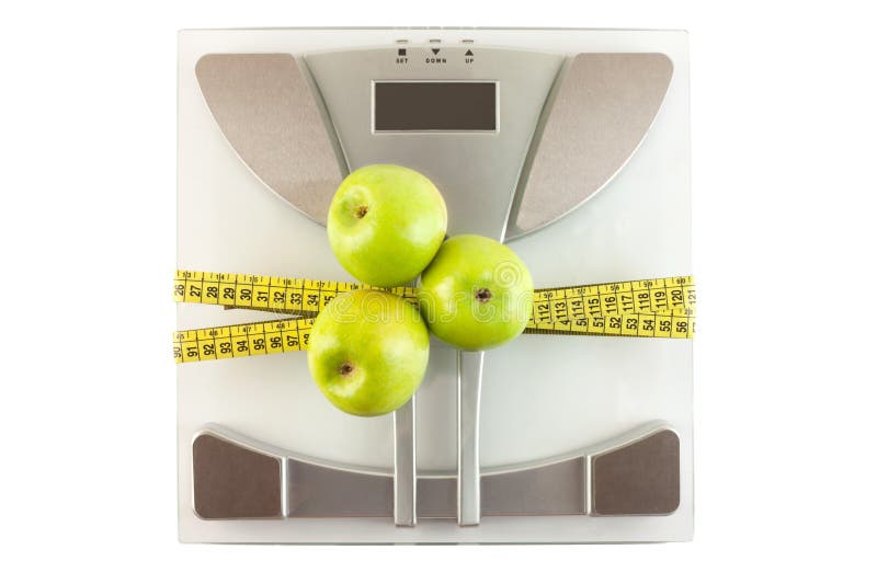 Scale with a Measuring Tape and Apple Stock Photo - Image of fitness ...