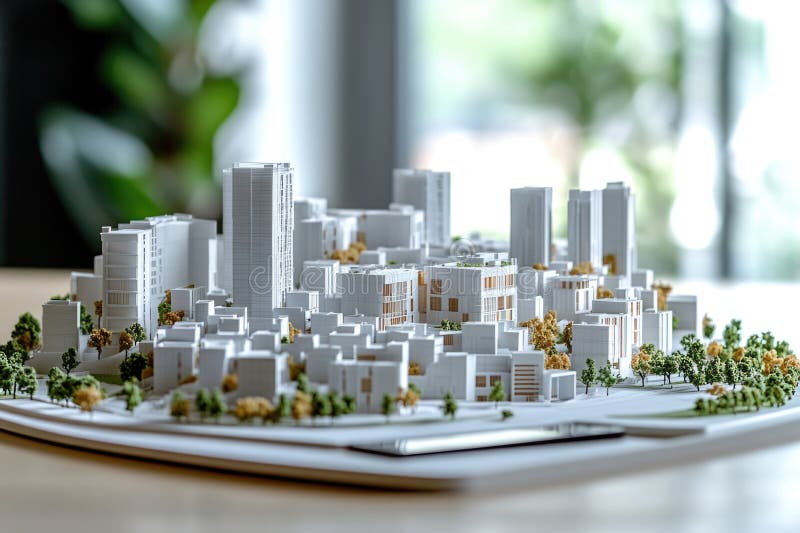 A Scale Model of a City Displayed on a Table with Detailed Buildings ...