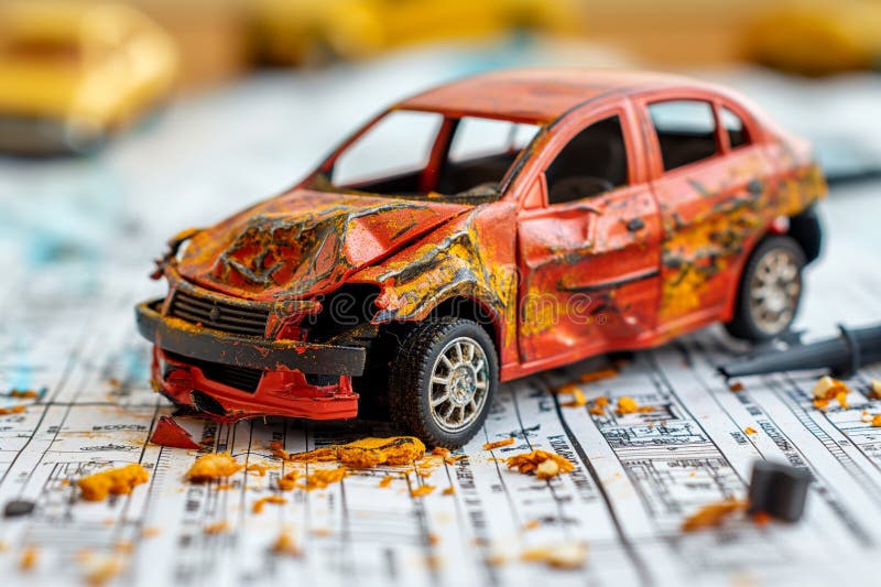 Scale Model of a Damaged Car on Blueprints Stock Image - Image of ...