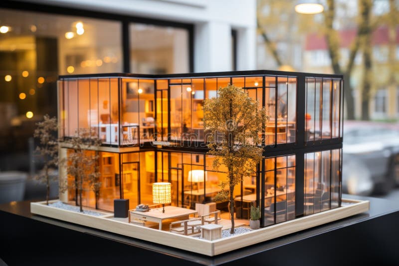 Scale Model of Modern Business Office Complex Displayed for Real Estate ...