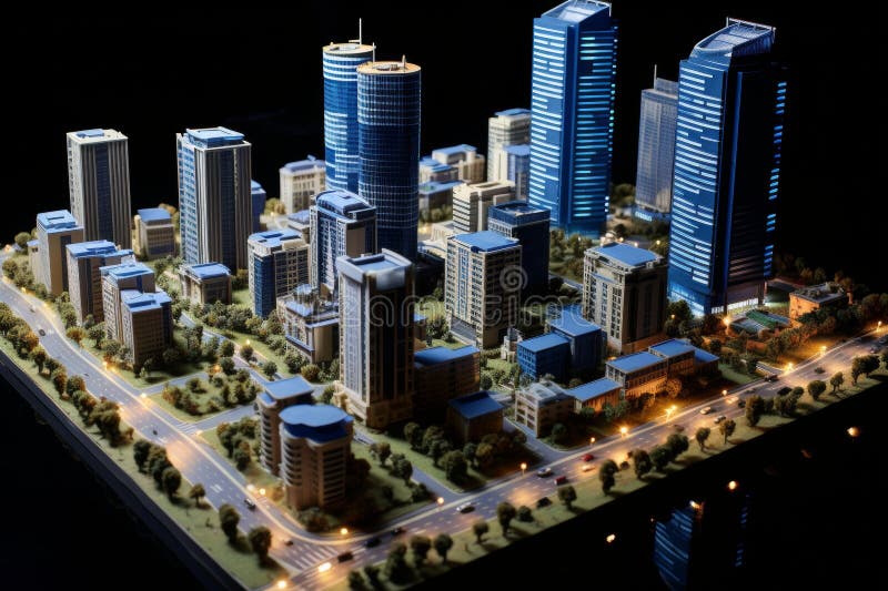 Scale Model of Modern Business Office Complex Displayed for Real Estate ...