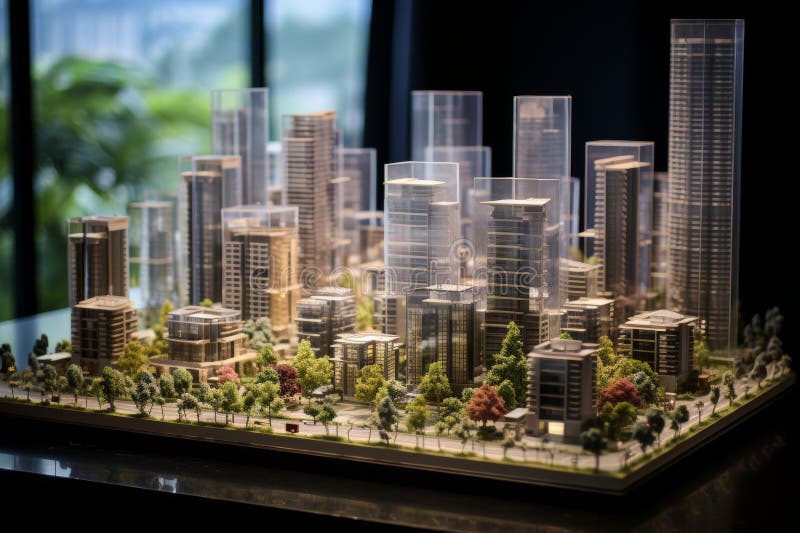 Scale Model of Modern Business Office Complex Displayed for Real Estate ...