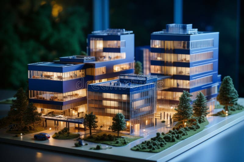 Scale Model of a Modern Business Office Complex Displayed for Real ...
